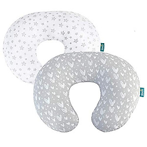 Nursing Pillow Cover 2 Pack Compatible with Boppy Pillow, 100% Jersey Cotton with Large Zipper Super Soft & Breathable & Skin Friendly for Moms/Baby, Grey & White