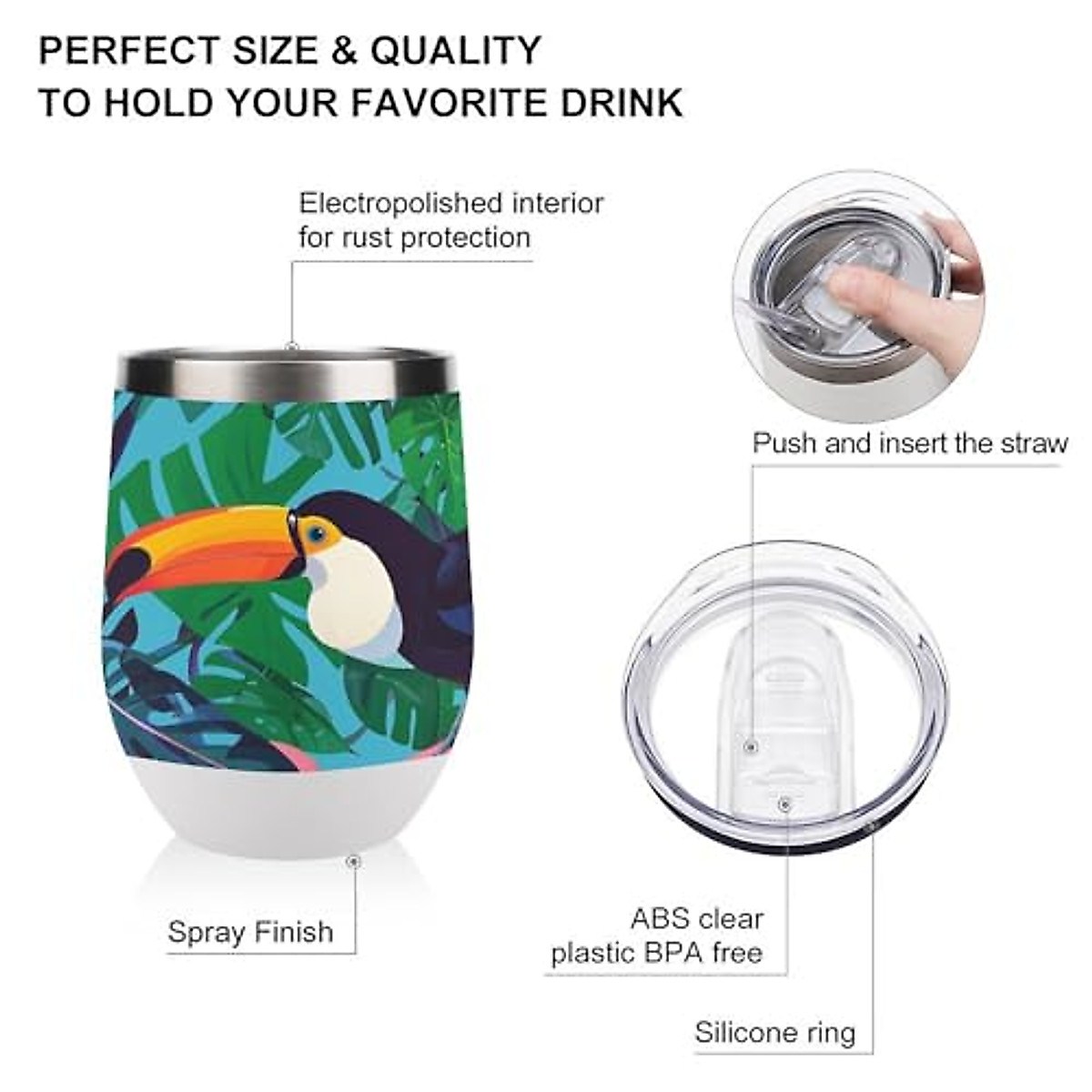 OPTKSNCU 304 Stainless Steel Insulated Cup with Lid, Toucan Print Durable, And Easy to Clean – Ideal for Home, Office, And Gift Giving