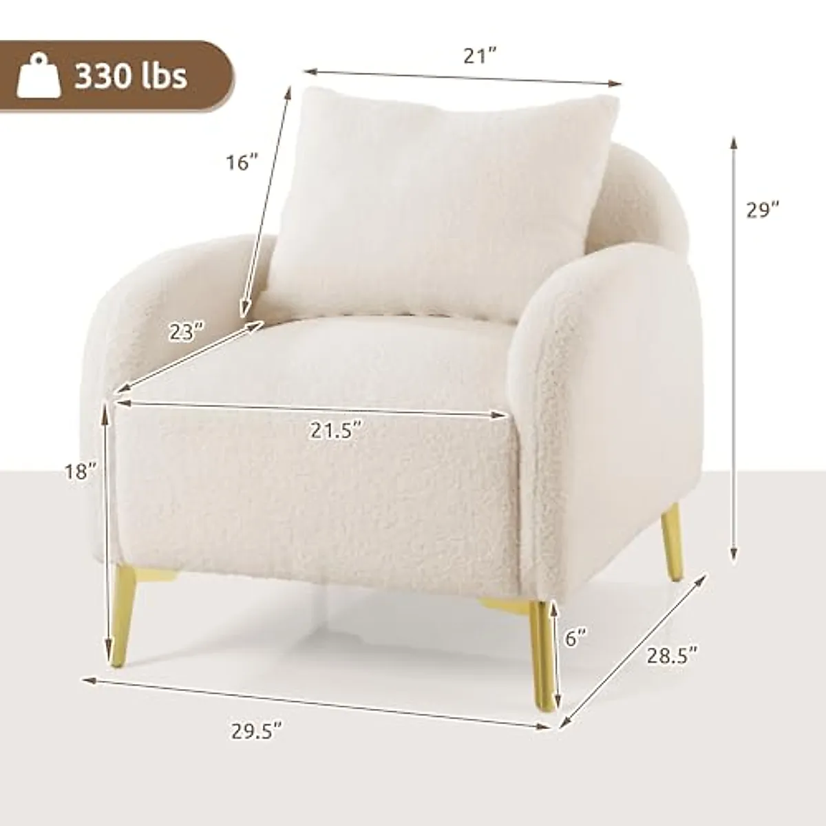 Giantex Accent Chair, Upholstered Arm Chair with Removable Pillow, Soft Padded Seat & Stable Metal Legs, Comfy Single Sofa Chair for Living Room, Bedroom, Waiting Room, Reception Room Office, White