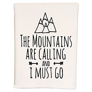 Moonlight Makers Waffle Hand Towel, Classic Weave Design, Ultra Absorbent Dish Cloth, Bathroom/Kitchen Hand Towel, Soft Cotton, Home Decor (Mountains Are Calling)