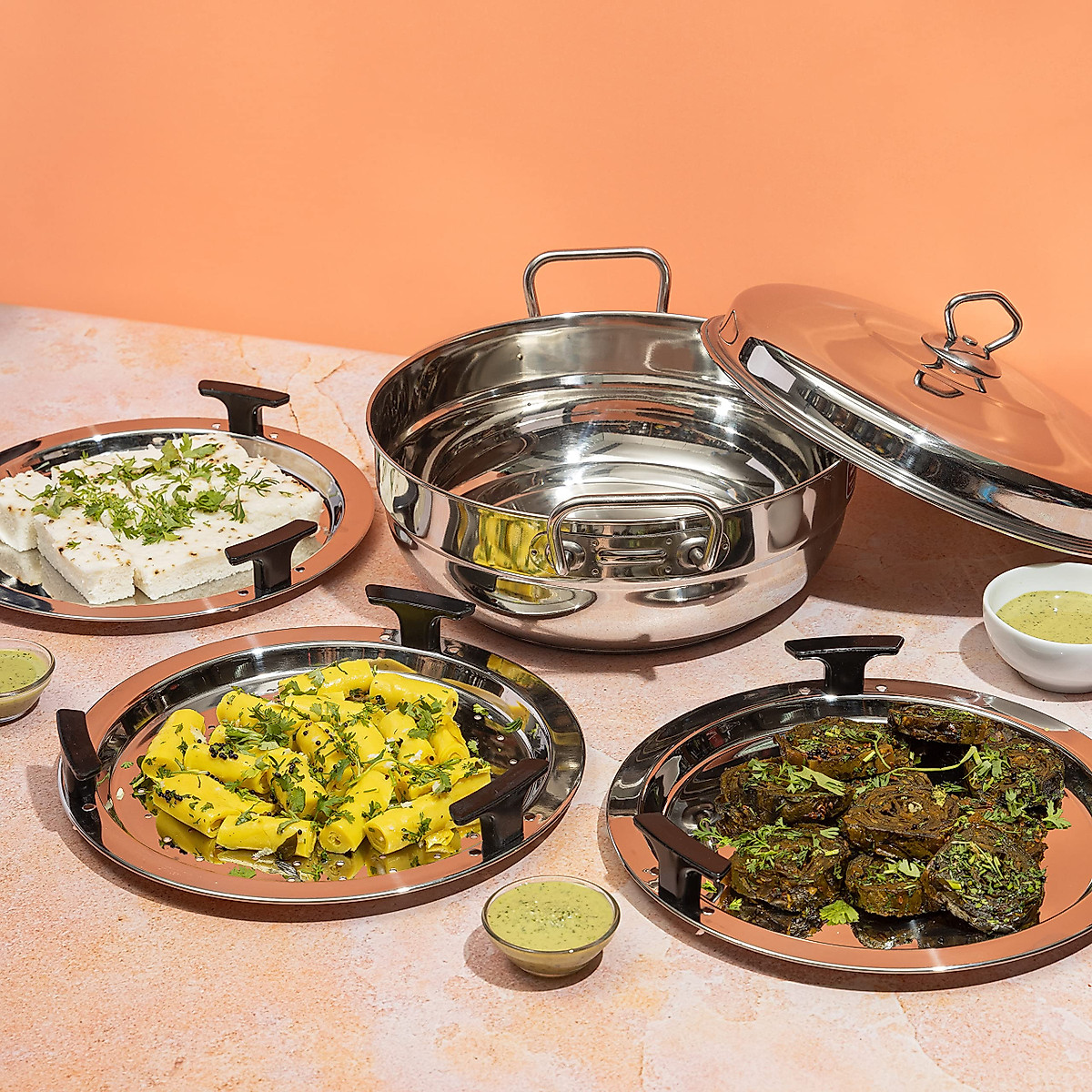 Vinod Stainless Steel 6 pcs Multi Kadai (Induction Friendly) lid, 26cm