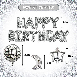Refavor Disco Happy Birthday Decorations - 19pcs Birthday Party Decorations Disco Theme Silver Happy Birthday Letters Balloons Moon Star Ball Balloons Decor 60s 70s 80s Retro Birthday Decoration Women
