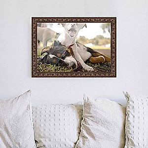 5x10 Ornate Brown Real Wood Picture Frame Width 1.5 Inches | Interior Frame Depth 0.5 Inches | Zisa Ornate Photo Frame Complete with UV Acrylic, Foam Board Backing & Hanging Hardware