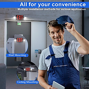 Black LED Exit Sign with Emergency Lights, Adjustable Two LED Head Exit Light with Battery Backup, UL Listed, AC 120/277V, Double Sided Hard Wired Commercial Emergency Light for Business (4 Pack)