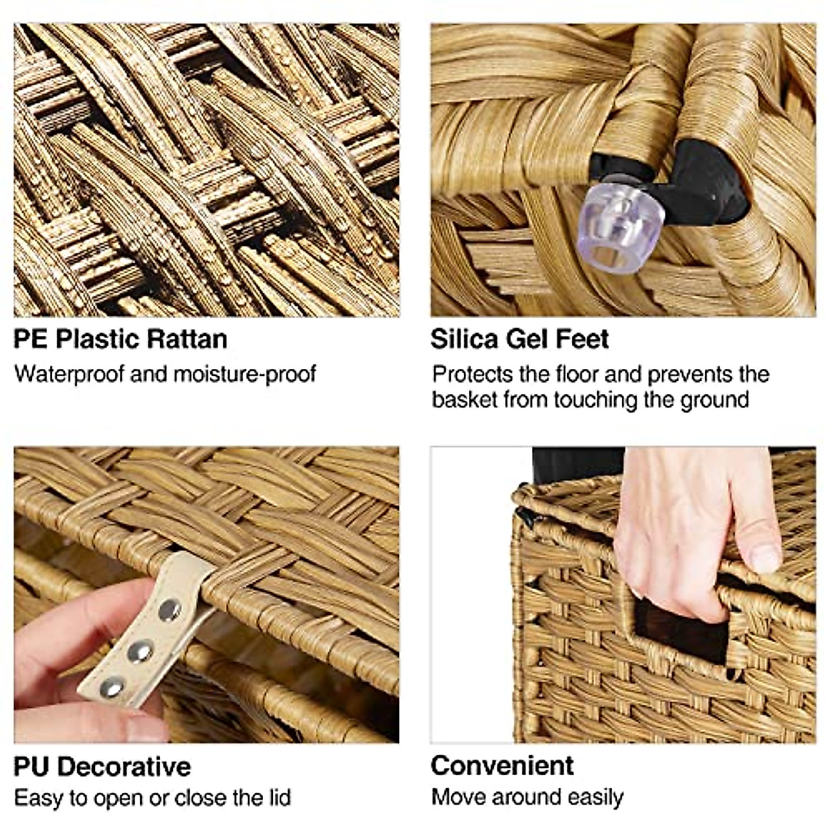 Greenstell Storage Basket with Lid, Handwoven Large Shelf Basket with Cotton Liner and Metal Frame, Foldable & Easy to Install, Storage Box Basket Bin with Handle for Bedroom, Laundry Room 65L (Natural, 22.2x13.4x13.4 inch)