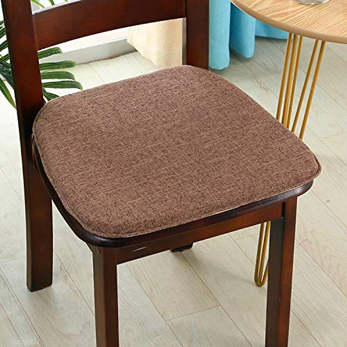 CHIESMA,Chair Cushion with Ties for Dining Room Chairs Pads,Memory Foam Non Slip Kitchen Chair Seat Cover 16.5×17.7inch Brown
