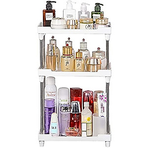 Hpenp 3-Tier Bathroom Countertop Organizer-Vanity Tray Cosmetic Skincare Makeup Storage-Kitchen Spice Rack Standing Shelf (White)
