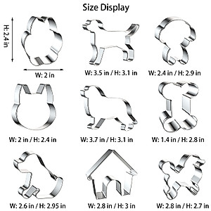 9 PCS Dog Cookie Cutters Set, Assorted Dog Shape Metal Cookie Cutters, Bone, Dog Paw, Corgi, Labrador, Rottweiler, Sheepdog Shape Cookie Cutters Molds for Baking Dog Party Supplies, Silver, standard