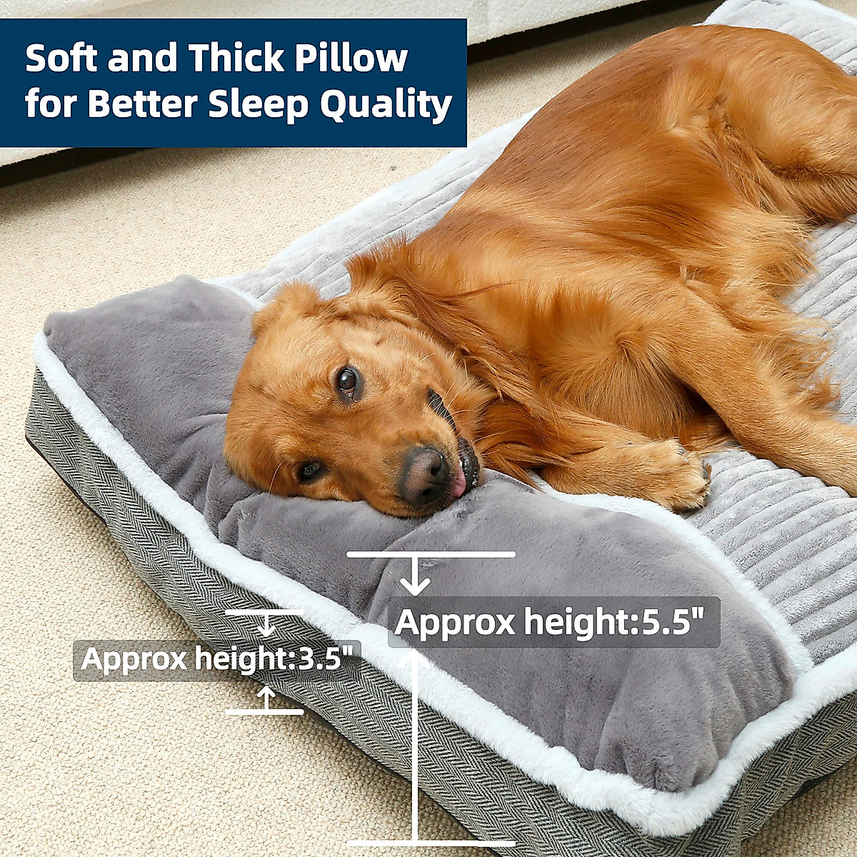 WINDRACING Large Dog Bed with Pillow for Crate Kennel, Sofa Dog Bed, Super Soft pet Bed for Medium, Jumbo, Furniture