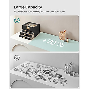 SONGMICS Jewelry Box with Glass Lid, 4-Layer Jewelry Organizer, 3 Drawers, for Big and Small Jewelry, Jewelry Storage, Modern Style, 8 x 9.1 x 6.5 Inches, Graphite Black and Gold Color UJBC173B01