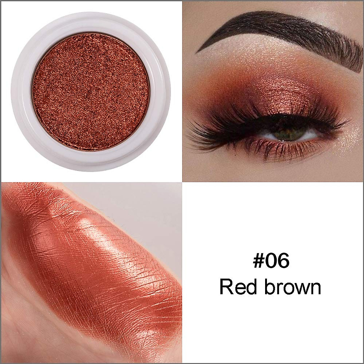 AKARY 12 Colors Glitter Eyeshadow, Mashed Potato Pearlescent Monochrome Eyeshadow Polarized Light Not Smudged Eye Shadow, Highly Pigmented Eye Makeup Cosmetics Gift for Women And Girls Eye Brightening Flash Powder (#06Red brown)