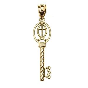 10k Yellow Gold Ichthus Cross Key Pendant