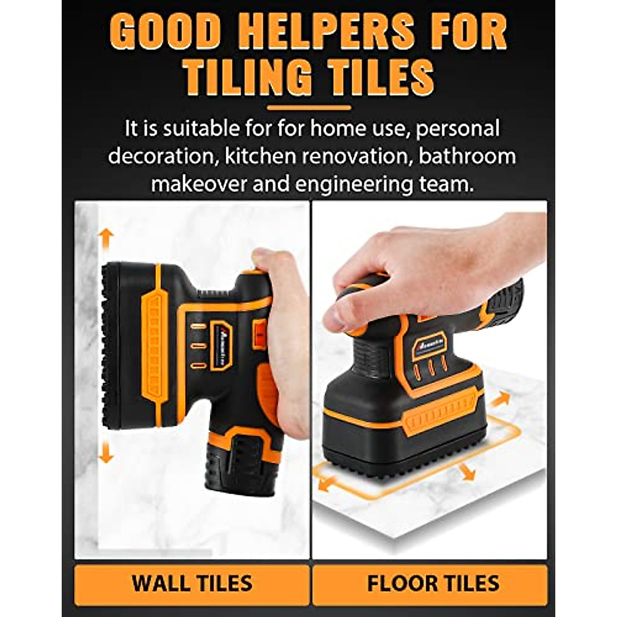 Mxmoonfree Tile Vibrator Tile Tools for Installation Vibrating Tool with 6 Gears Adjustable Vibration, 2 Pcs Battery, NO Suction Cup