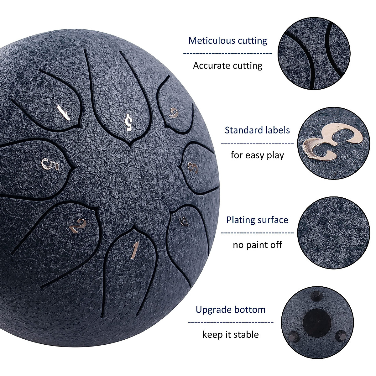 LOMUTY Steel Tongue Drum Rain Chime, 8 Notes 6 inch Rain Drum for Outside When It Rains, Chakra Drum with Bag, Mallets, Finger Picks, Percussion Instrument for Meditation Yoga Education (Navy)