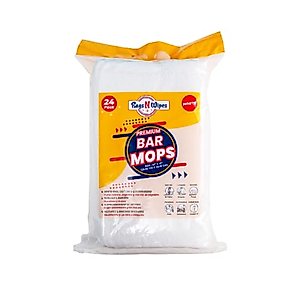 Rags N Wipes Premium Bar Mop Terry Towels, Kitchen Cleaning Dish Cloth Towels, 100% Cotton, Machine Washable, White, 24 Count in Resealable Bag