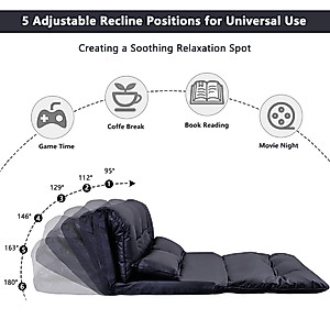 HEPMIMZHU Adjustable Floor Sofa, Foldable Lazy Sofa Sleeper Bed 5-Position Adjustable, PU Cover, Floor Sofa Couch with 2 Pillows for Bedroom, Living Room, Balcony (Black)