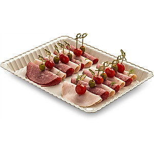 Embellish Rectangle Plastic Serving Tray 9'' x 13'' Pack of 4, (Bone)