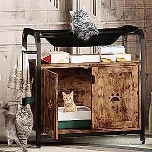 IRONCK Litter Box Enclosure with Cat Bed, 33" Large Cat Litter Box Furniture Hidden with Storage and Wheels, Easy Assembly, Cat House, Fit Most of Litter Box, Vintage Brown