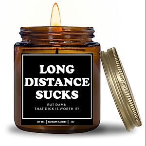 YouNique Designs Long Distance Candle, 4 Ounces, Long Distance Relationship Gifts, I Miss You Gift for Him, White All Natural Soy Vegan Aromatherapy Candles (Mahogany Teakwood A 4 oz)