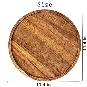 11.5 Inches Decorative Tray Wooden Serving Trays for Food Coffee Holder Round Wood Trays,Decorative Trays for Home Decor Acacia Wood