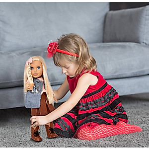 Gift Boutique 18 Inch Girl Doll, Fashion Doll with Fine Blonde Long Hair for Styling, Blue Eyes, Leather Boots, Denim Jacket Hair Bow Handbag, Doll Clothes and Accessories Princess Doll for Kids