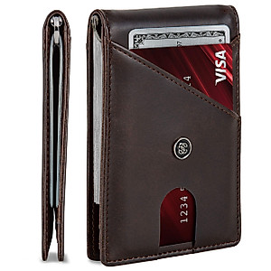 Suavell Leather Mens Wallet. Minimalist Wallet Credit Card Holder with Money Clip and RFID Wallet Protection. Slim Wallets Men Gifts (Whiskey Brown Ranger)