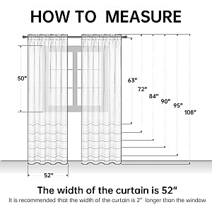 youleyar Solid Sheer Rod Pocket Curtain Voile Draperies 2 Panels White Beige Black Grey Ivory 52 Inch Width 84 Inch Long 1 Pair for Kitchen Bedroom Children Living Room Yard(White,52" Wｘ84 L)