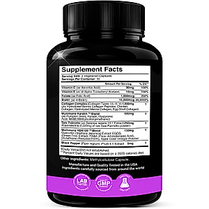 HSN100 - Collagen, Saw Palmetto, Biotin, Keratin & Hyaluronic Acid - 16-in-1 Beauty Supplement with Vitamin C & E, Collagen Complex & Keratin Blend - Hair, Skin & Nail Growth - 90 Capsules