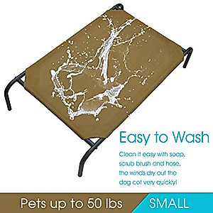 PHYEX Heavy Duty Steel-Framed Portable Elevated Pet Bed, Elevated Cooling Pet Cot, 33" L x 19" W x 7.5" H(S, Brown)
