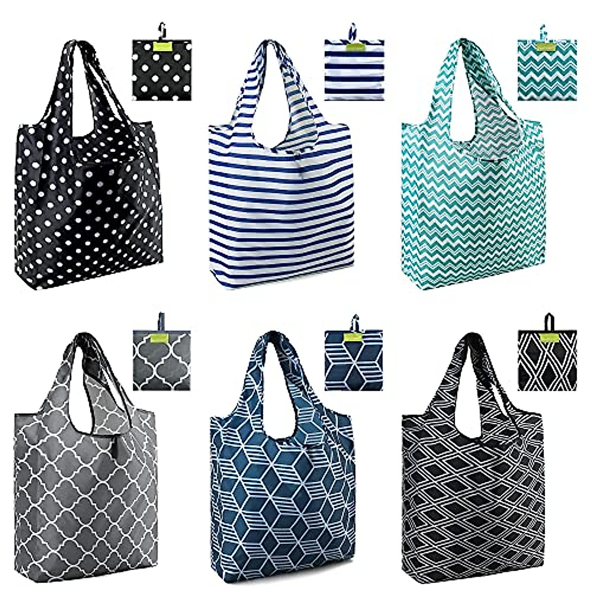 BeeGreen Reusable Grocery Bags Set of 12 Lightweight Recycling Shopping Totes with Long Handle Durable Portable Shopper Baggies for Groceries Supermarket Gift