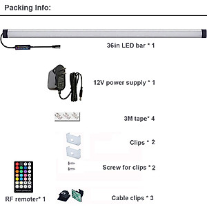 LAIFUNI Dimmable Under Cabinet Lighting, RGB LED Light Bar, RF Remote Control Lamp, Multicolor Under Counter Lights for Desk, Room, Cupboard, Hallway, Shelf, Closet (36 Inch)