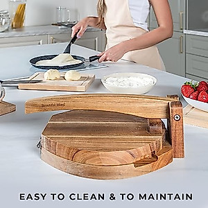 Acacia Wood Tortilla Press Round 10" - Ideal for Tortillas, Roti, Pizza and Quesadillas - Tortilla maker press, Pizza dough press, Roti maker, Quesadilla maker - Durable, Ergonomic and Easy to use