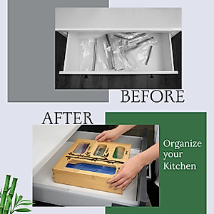 randomgrounds Zipper Bag Storage Organizer for Drawer - Artistic Design 100% Bamboo Wooden Zipper Plastic Sandwich Baggie, Zipper Home Kitchen Pantry Organization Holder with Magnetic Lock