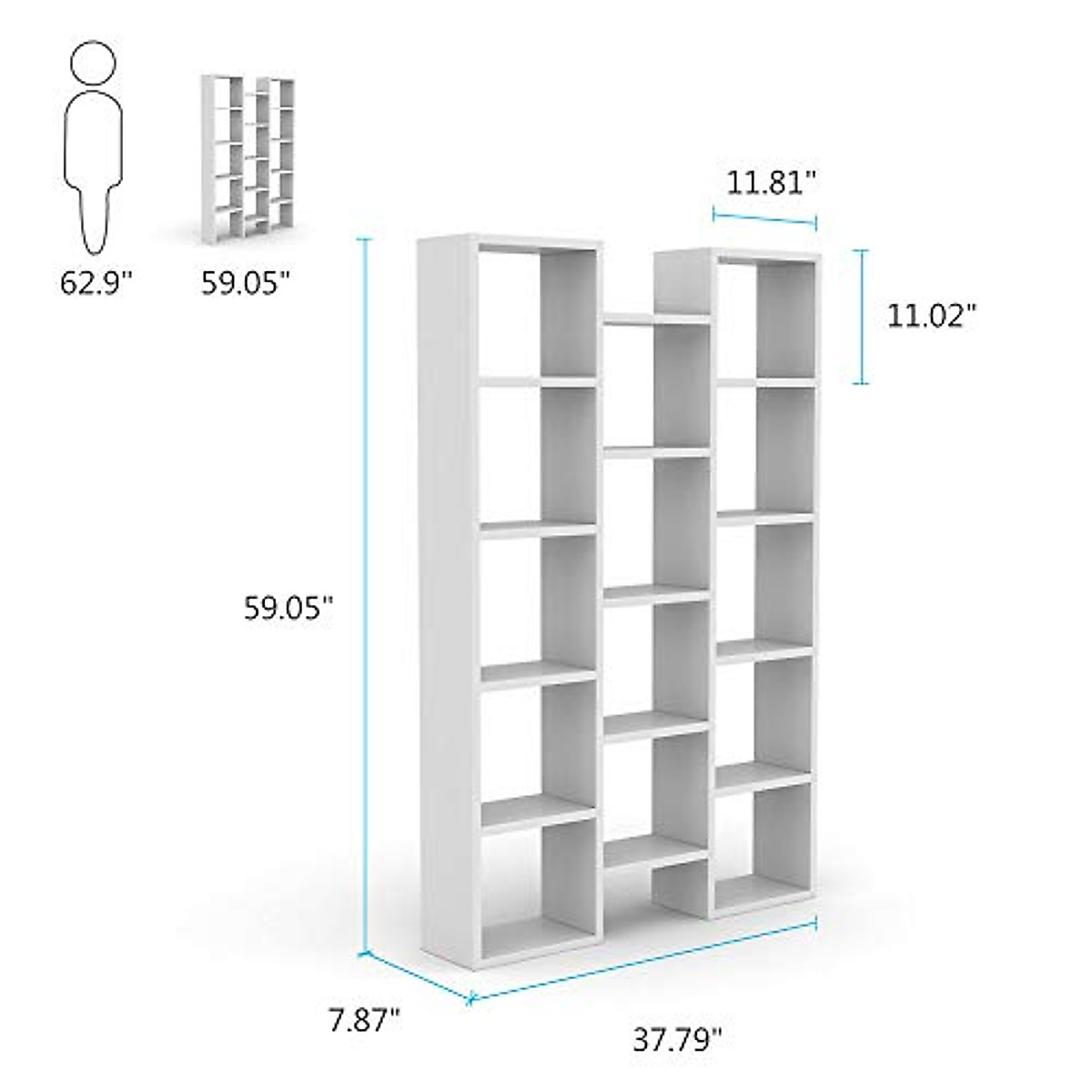 Tribesigns Modern Bookcase, 5-Shelf Storage Organizer Bookshelf with 14-Cube Display Book Shelf for Home Office, Living Room and Bedroom (White)