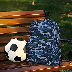 Lightweight Camo Boys School Backpack, Classic Bassic Bookbag for Middle School Students, Cute Camoflauge Patterned Casual Daypack for College, Travel, Work with 15-Inch Laptop Compartment, 17 IN