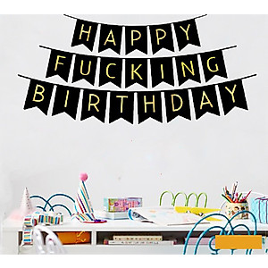 Fecedy Black Happy Fucking Birthday Bunting Banner