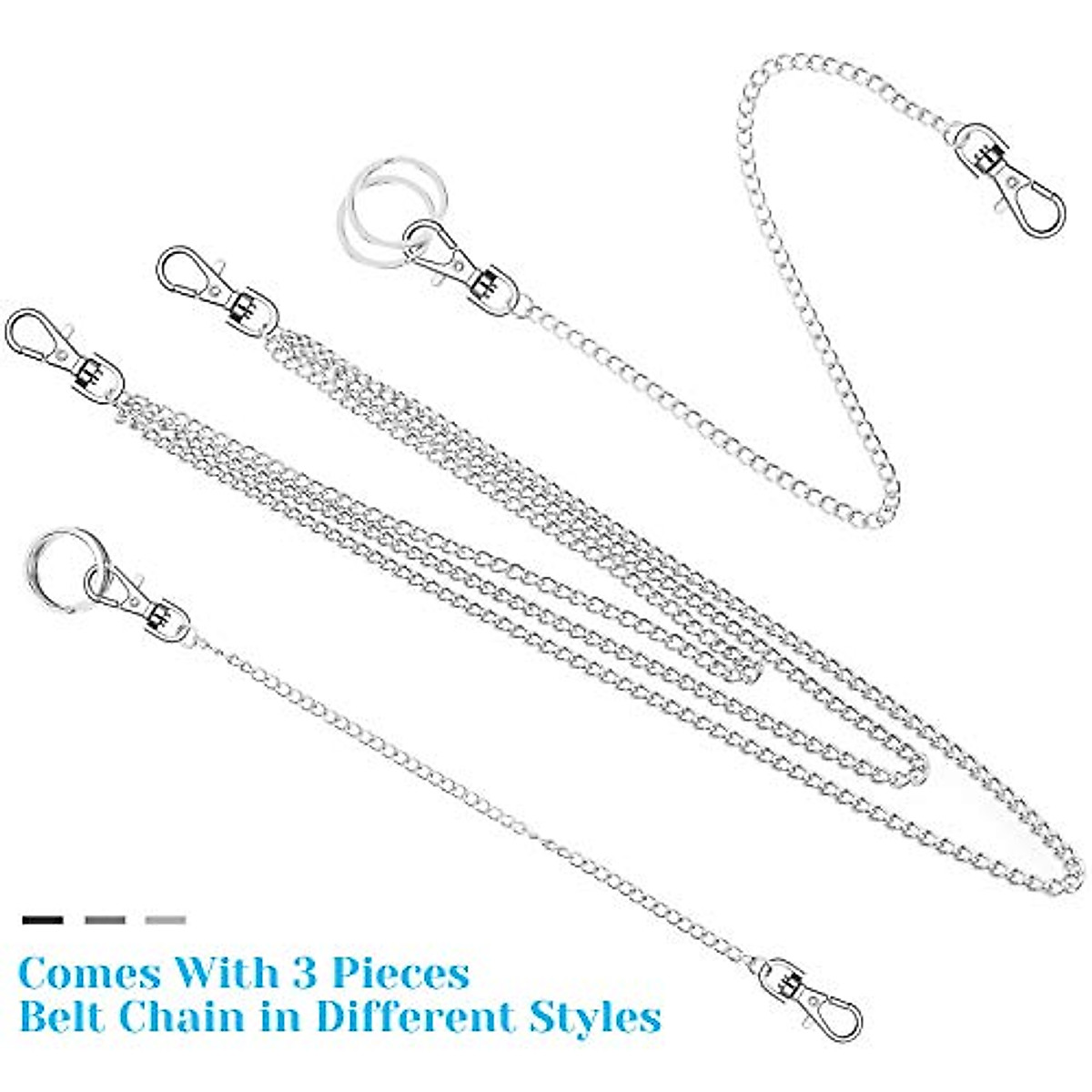Anezus 3pcs Belt Chain, Pocket Chain, Chains for Wallet, Pants, Jeans, Goth Accessories for Eboy, Egirl, Men and Women