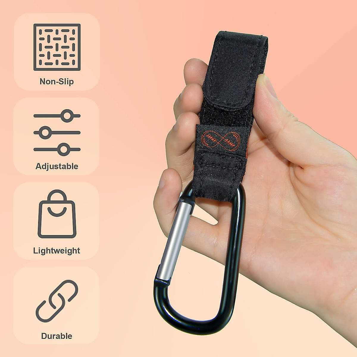 Stroller Hook Adjustable Multi Purpose 2 Pack Hook Clips Hanger for Diaper Bags Purse Clothing (Black)