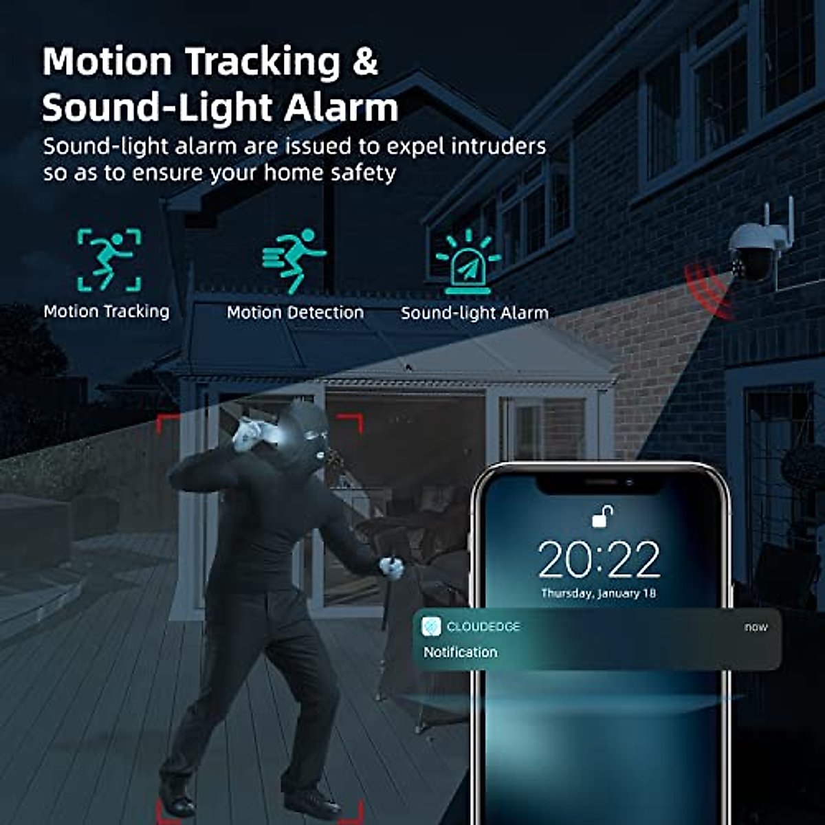 DEKCO 2K Security Camera Outdoor, WiFi Surveillance & Security Camera Pan & Tilt 360° View, 3MP Home Security Camera with Motion Detection Auto Tracking Smart Alerts, 2-Way Audio, IP66 Weatherproof