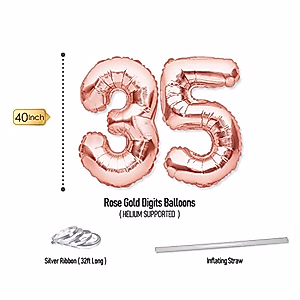 35th Birthday Party Decorations Rose Gold Supplies Big Set for Women with Happy Birthday Balloons Banner and 35 Digit Balloon for Her Including Latex and Confetti Balloons
