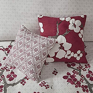 N Natori Cherry Blossom Fashion Throw Pillow, Global Inspied Applique Square Decorative Pillow, 18X18, Biking Red