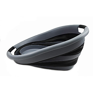 SAMMART 2 pcs Set : 36L (9.5 Gallon) Collapsible Plasic Laundry Basket & 10L (2.64 Gallon) Collapsible Bucket/Waterpot (Laundry Basket+Bucket, Black+Black)