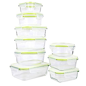 ETERNA GLASSWELL 18 Piece Glass Food Storage Containers with Locking Lids - Airtight & Leak Proof, BPA Free - Dishwasher, Oven, Freezer, Microwave Safe Glass Meal Prep Container