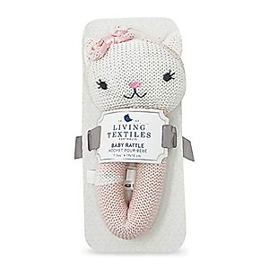 Living Textiles Baby Knitted Toy Rattle - Ava Cat - Premium 100% Cotton Super Cute Soft & Fun Stuffed Animal Toy Rattle | for Infant,Newborn,Nursery,Stuff,Knit,Gift,Shower,Girl