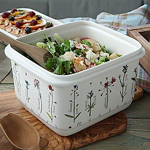 RACHEL BARKER Meadow Flower Porcelain Serve and Store Airtight Large Container (120OZ)