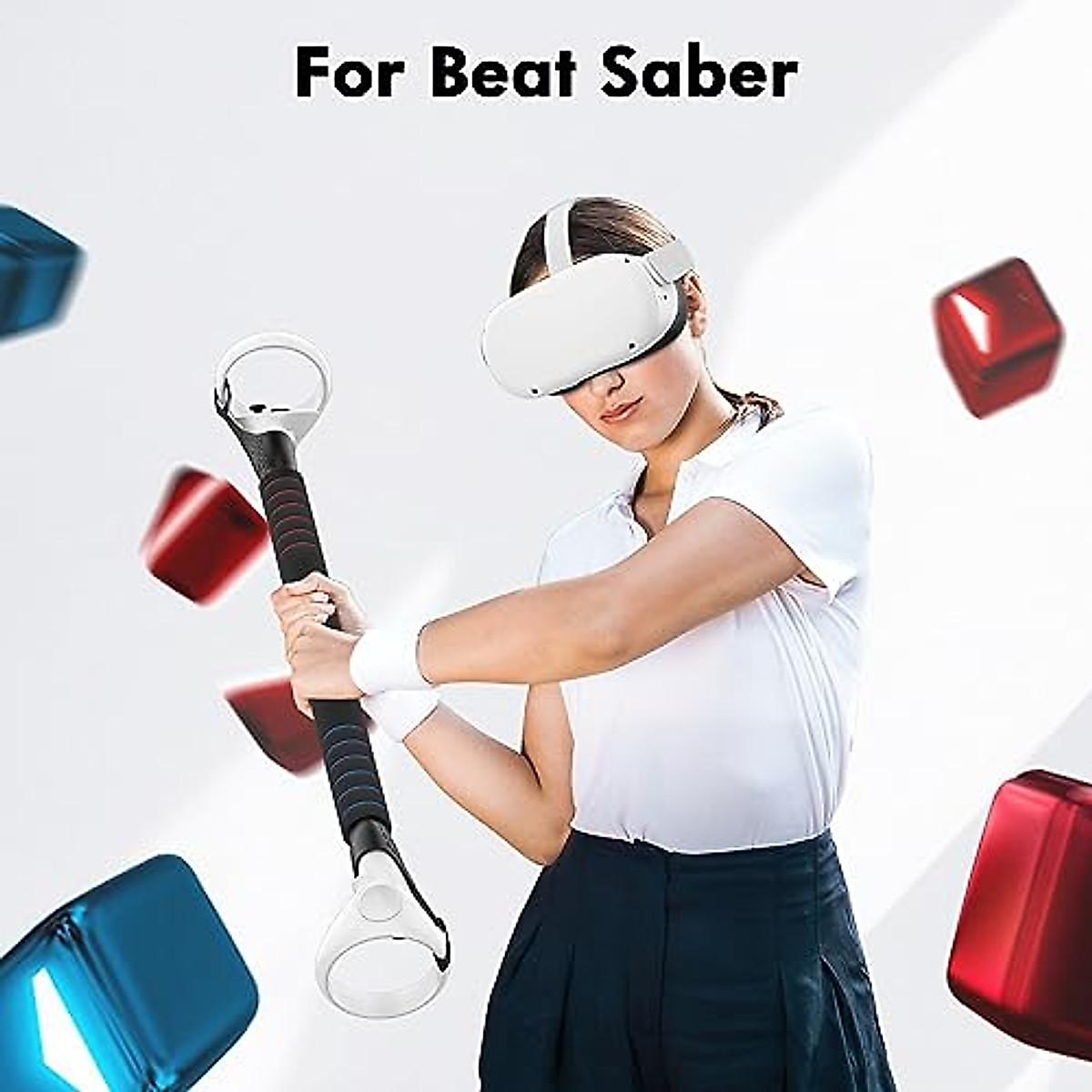 AMVR Gorilla Tag Long Arms Beat Saber Handles for Oculus Quest 2/Quest/Rift S, VR Controller Extension Grip Accessories 2 in 1 Sticks Attachment to Enhance VR Experience, Reinforcement with Tie Wraps