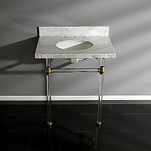 Kingston Brass Fauceture KVPB30MA7 Templeton Carrara Marble Bathroom Console Vanity with Acrylic Pedestal, Carrara Marble/Brushed Brass