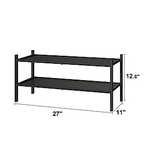 kiplant 2-Tier Black Bamboo Shoe Rack, Stackable Bamboo Wood Shoe Rack for Closet, Entryway & Hallway