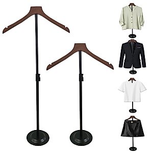 QWR 37" Height Adjustable T-Shirt Display Shoulder Stand,T-shirt Portable Display Stand for Vendors,Steaming Clothes Holder Rack,Wooden Clothing Display Rack for Shirts,Jackets,Dresses (2PCS)