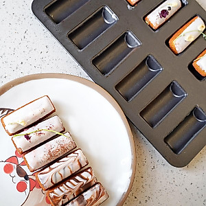 Elesinsoz 2 Pcs 12 Cup Twinkies Pan, 11.8x7.9x0.7 inch Financier Baking Pan Non-stick Mini Bread Pan, Bakeware for Oven Baking Mini Bars, Granola Bar Cornbread(Black)